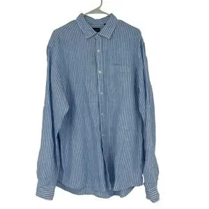 Toscano | Shirts | Toscano Mens Xl Blue White Striped Linen Blend Long ...
